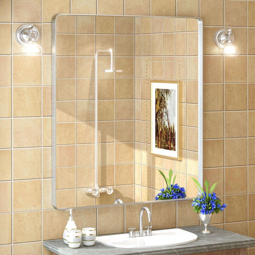 GODCHAR 32 in. W x 36 in. H Rectangular Aluminum Alloy Frame with Inner Deep Design and Tempered ...