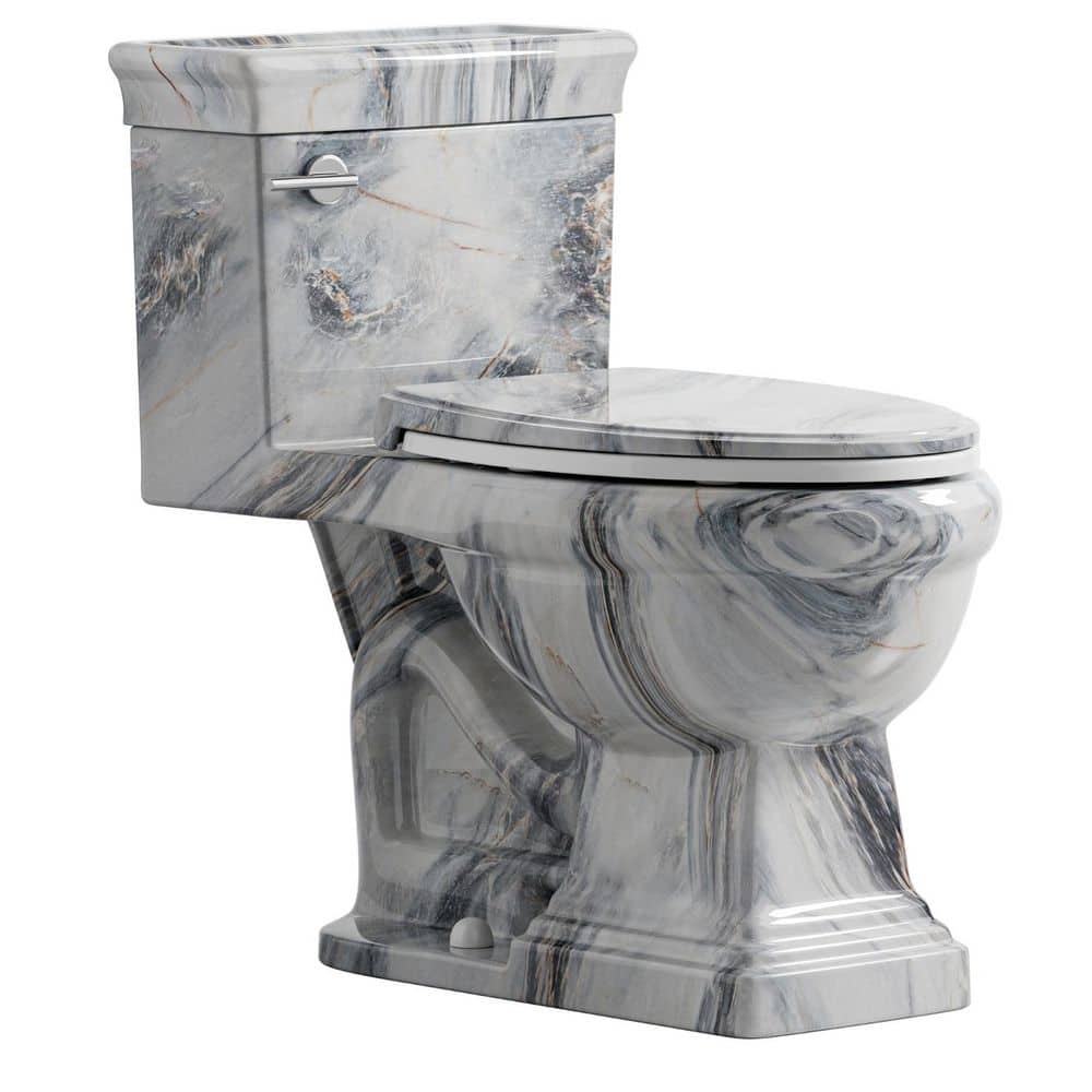 Be Unwhite 17 in. 1-Piece Marble Toilet, Gray White ADA Toilet, 1.28 ...