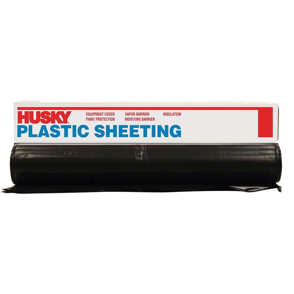 Husky 12 ft. x 100 ft. Black 4 mil Plastic Sheeting CF0412B - The Home ...