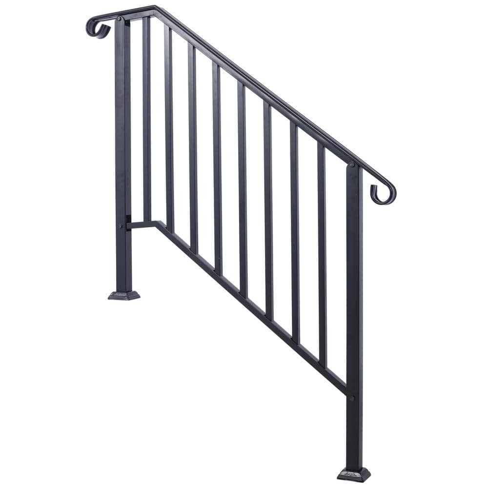 HOMEIBRO 66 in. H x 47 in. W Black Steel Stair Railing Kit SF-L-FS-224 ...