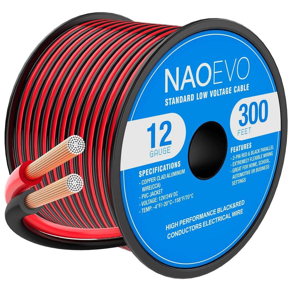 Lukyamzn 300 ft. 12 Gauge/2 Conductors Red Black Solid Electrical Wire ...