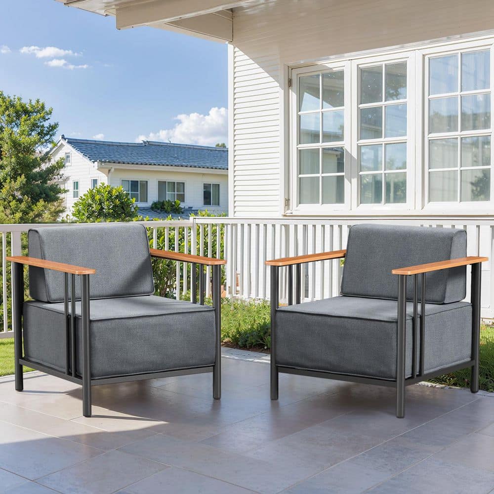 moosprr BoulderSeat Black Metal Outdoor Lounge Chair with 10 in. Thick ...