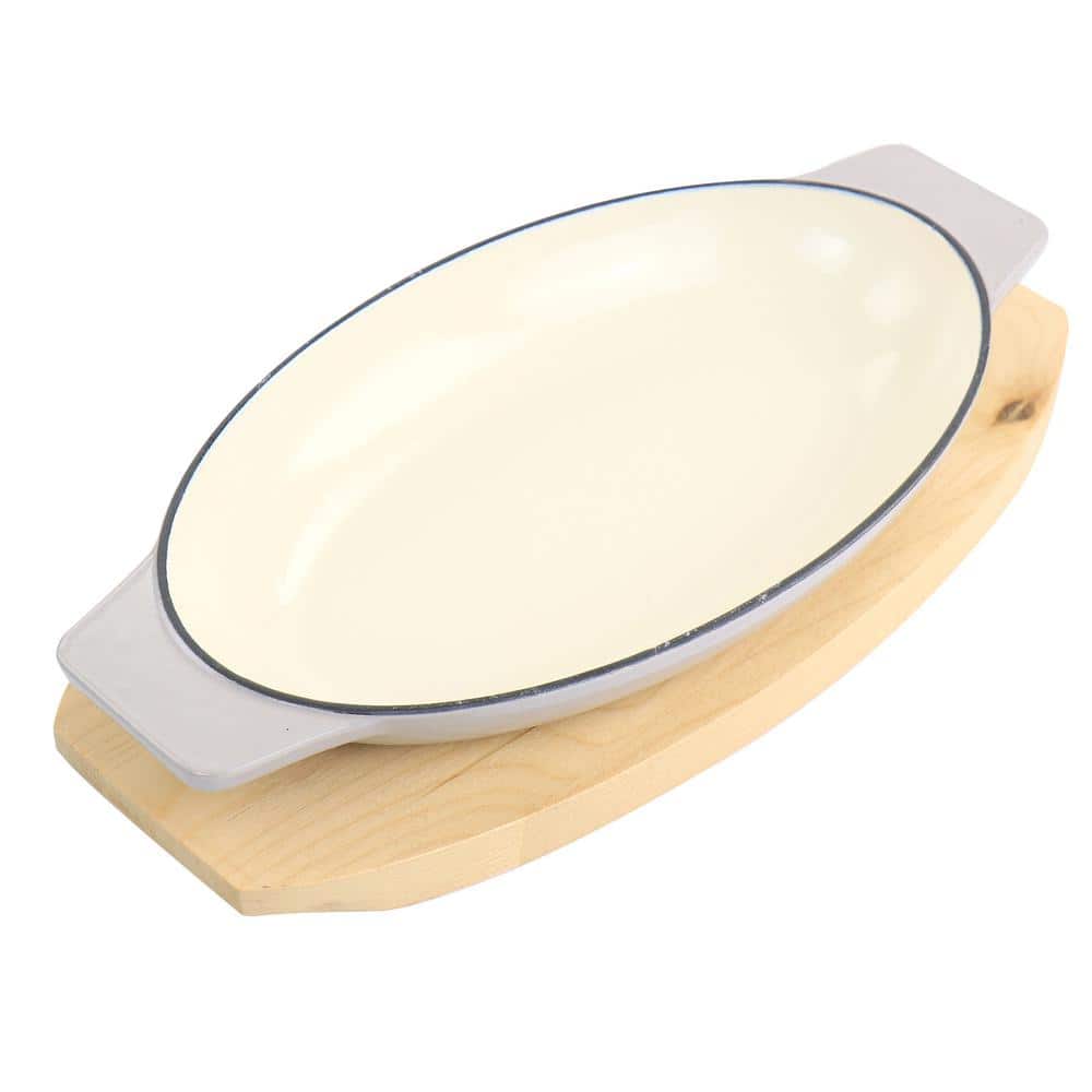 MARTHA STEWART 32 Ounce Oval Cast Iron Au Gratin Birch Wood Trivet Set ...