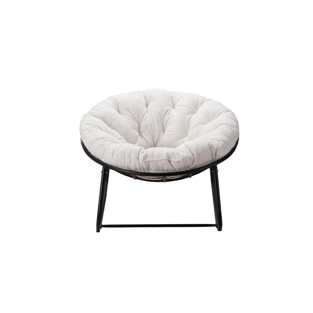 Cesicia Metal Round Outdoor Rocking Chair Dark Gray Frame with White ...