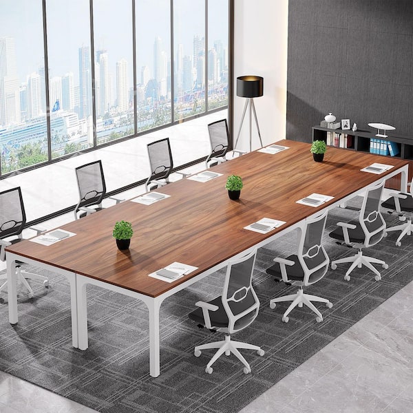 BYBLIGHT Moroni 78.7 in. Walnut and White Wood Computer Desk ...