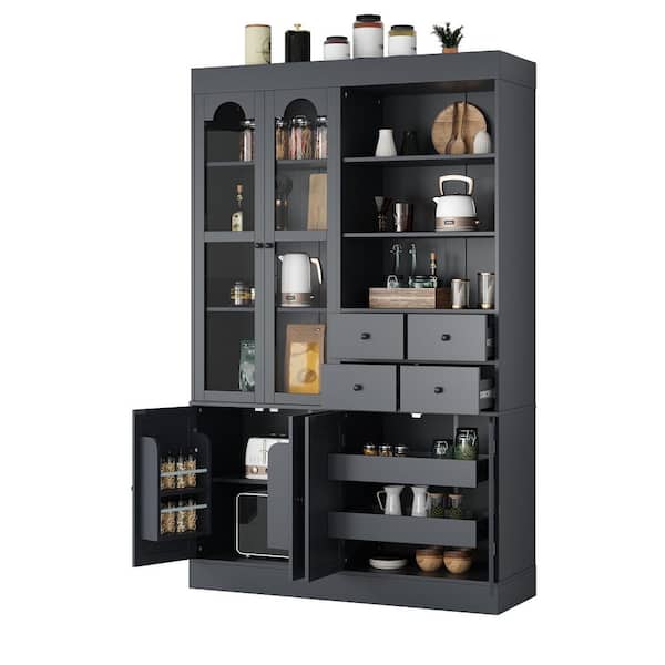 Noble House Baz Grey Wood Freestanding Buffet with 5 Shelves and 4 ...