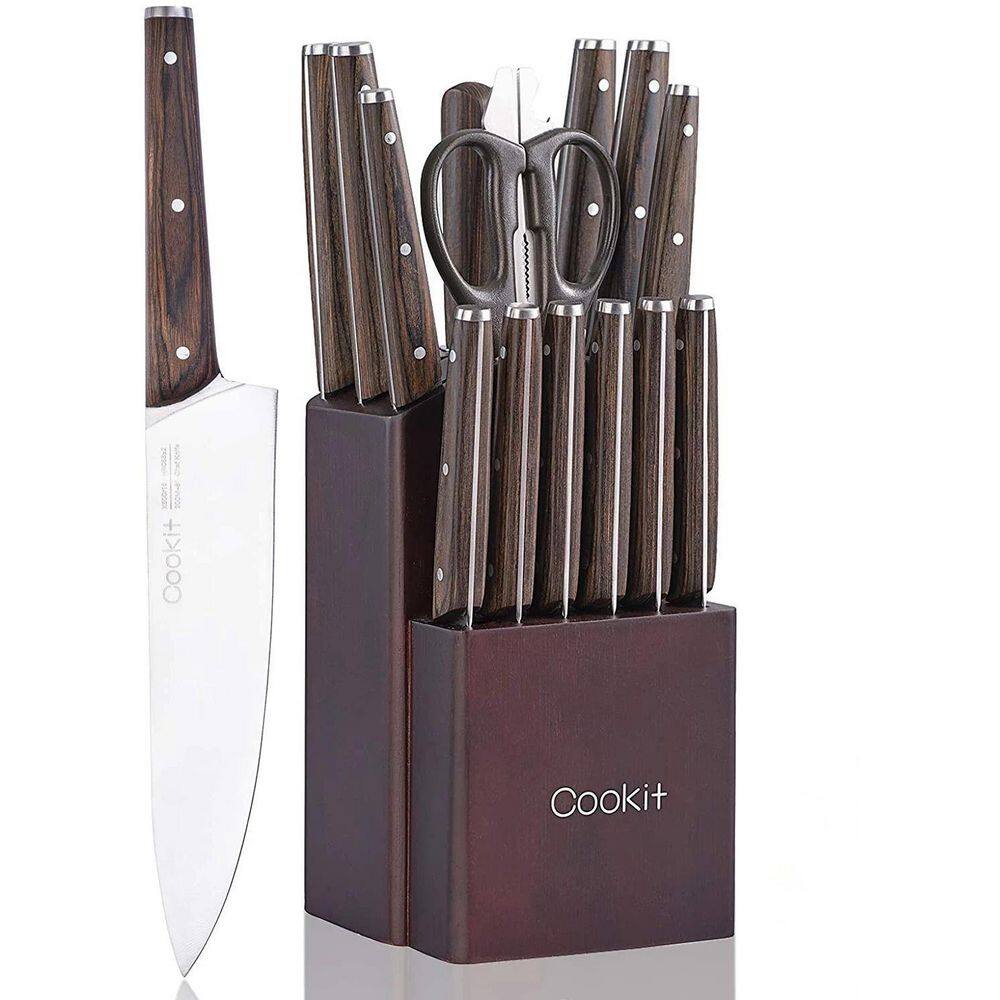 Tatayosi 15-Piece Espresso Stainless Steel Knife Sets with Block for ...