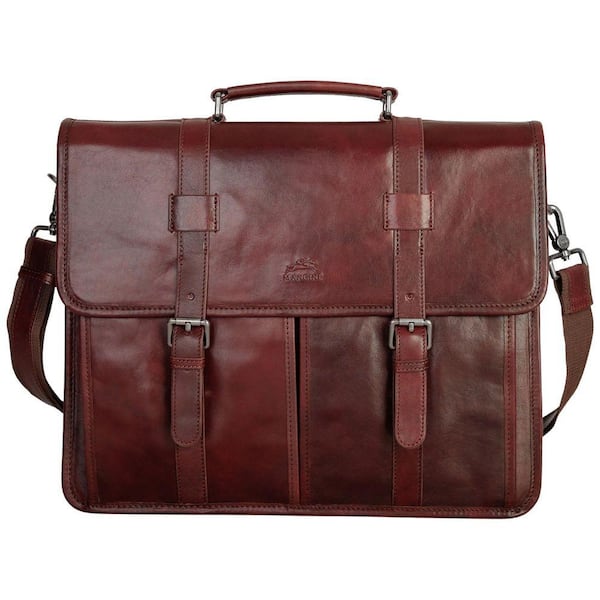 MANCINI Pelle D'oro Brown Leather Double Compartment 15.6" Laptop ...