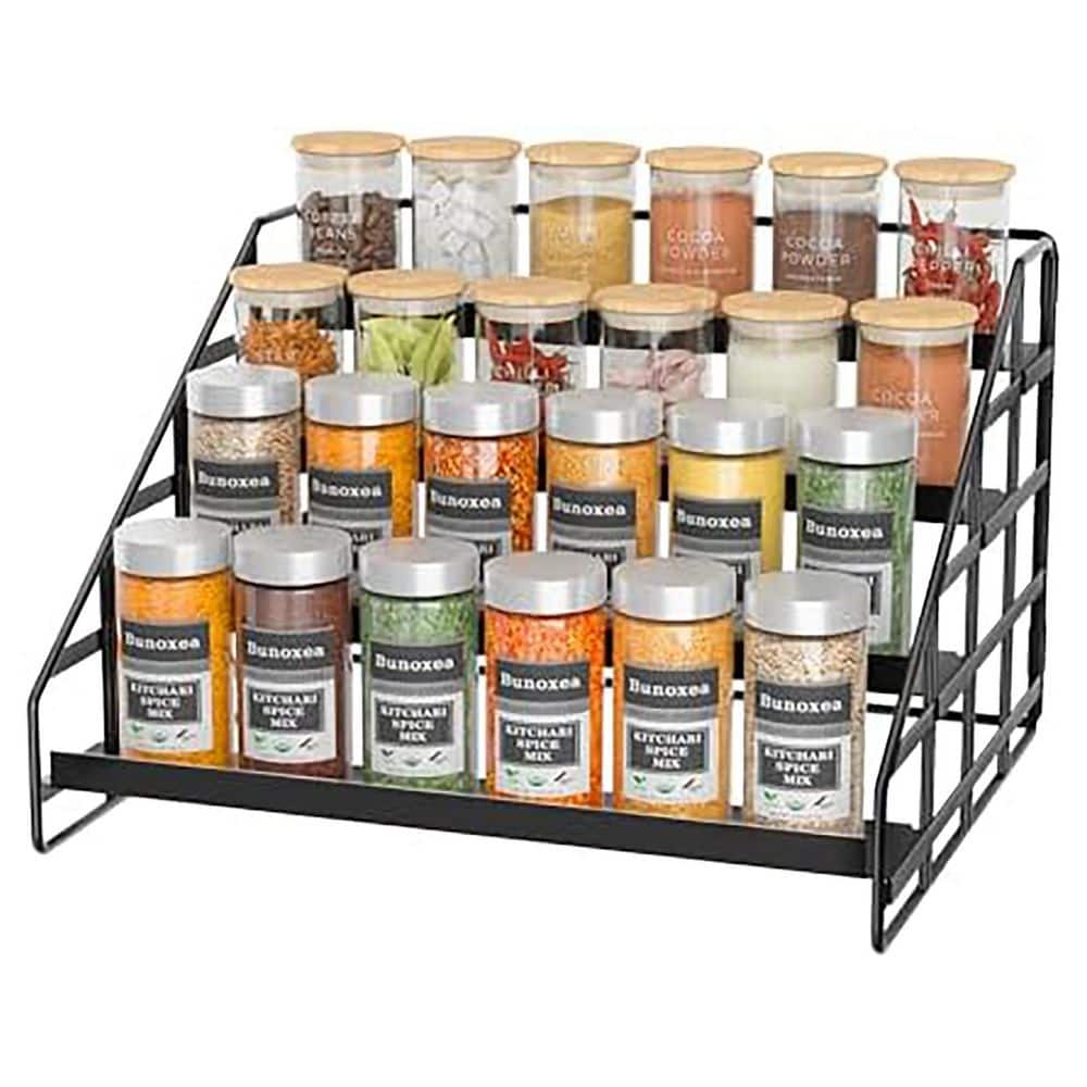 Anqtovp 4 Tier Black Adjustable Depth Countertop Spice Rack Organizer ...