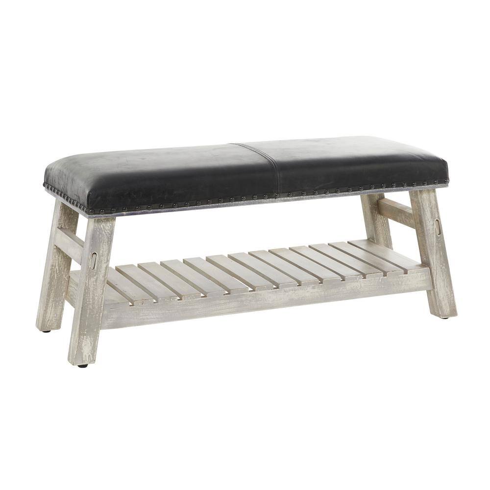 Litton Lane Black Bench with Lower Shelf 19 in. X 42 in. X 17 in ...