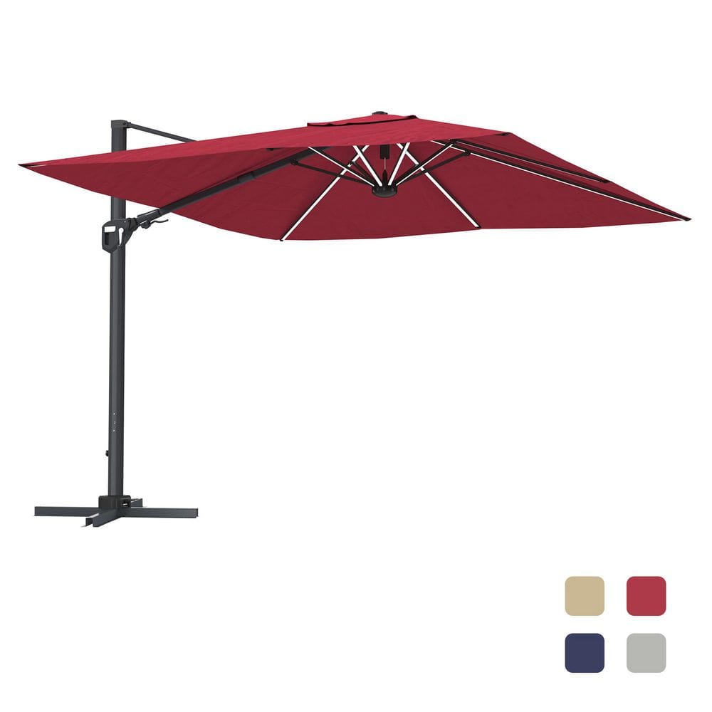 Boyel Living 11 ft. Square Cantilever Patio Umbrella with LED Light in ...
