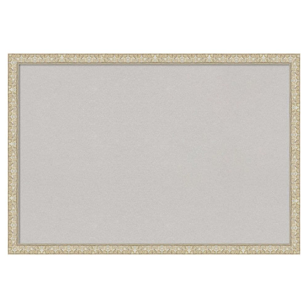Amanti Art Lila Silver 38 in. x 26 in. Wood Framed Grey Cork Memo Board ...