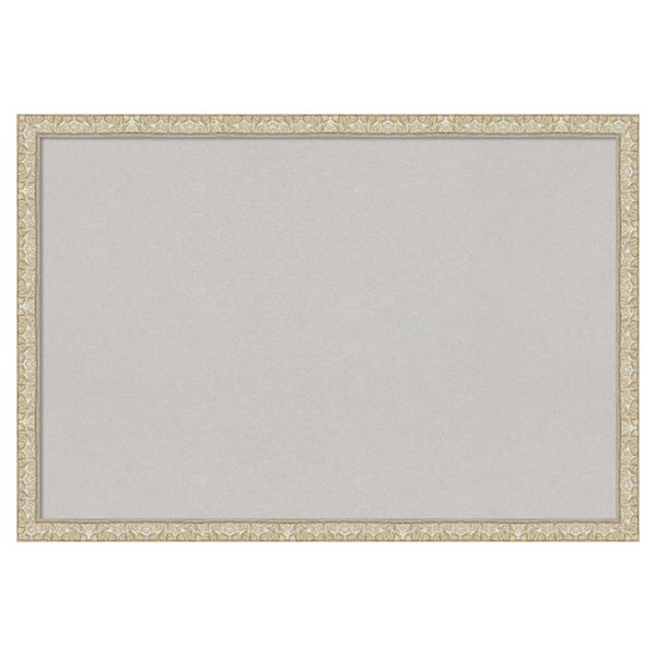 Amanti Art Lila Silver 38 in. x 26 in. Wood Framed Grey Cork Memo Board ...