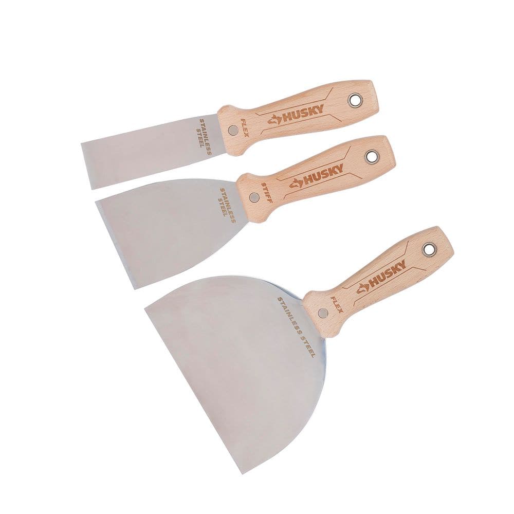 Husky 3-Pack Wooden Handle Putty Knife and Scraper Set with Stainless ...