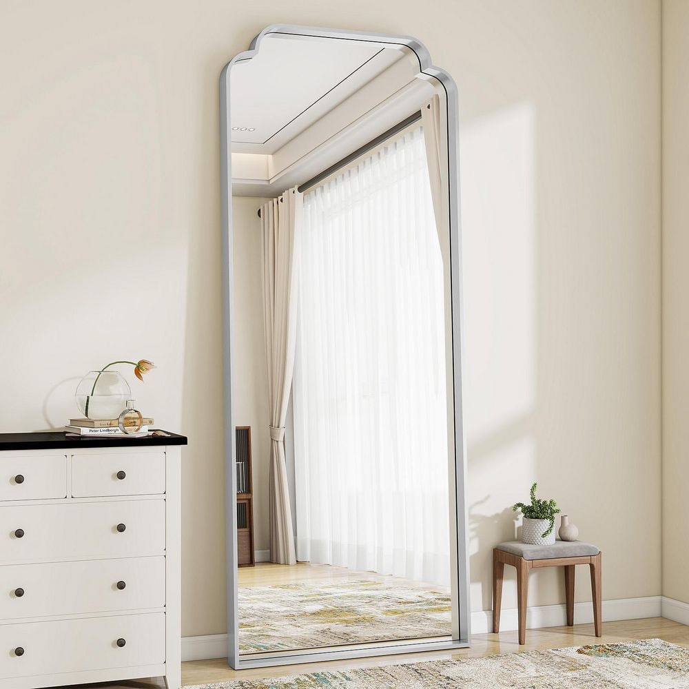 XRAMFY Silver 25 in. W x 69 in. H Arched Modern Aluminum Alloy Framed ...