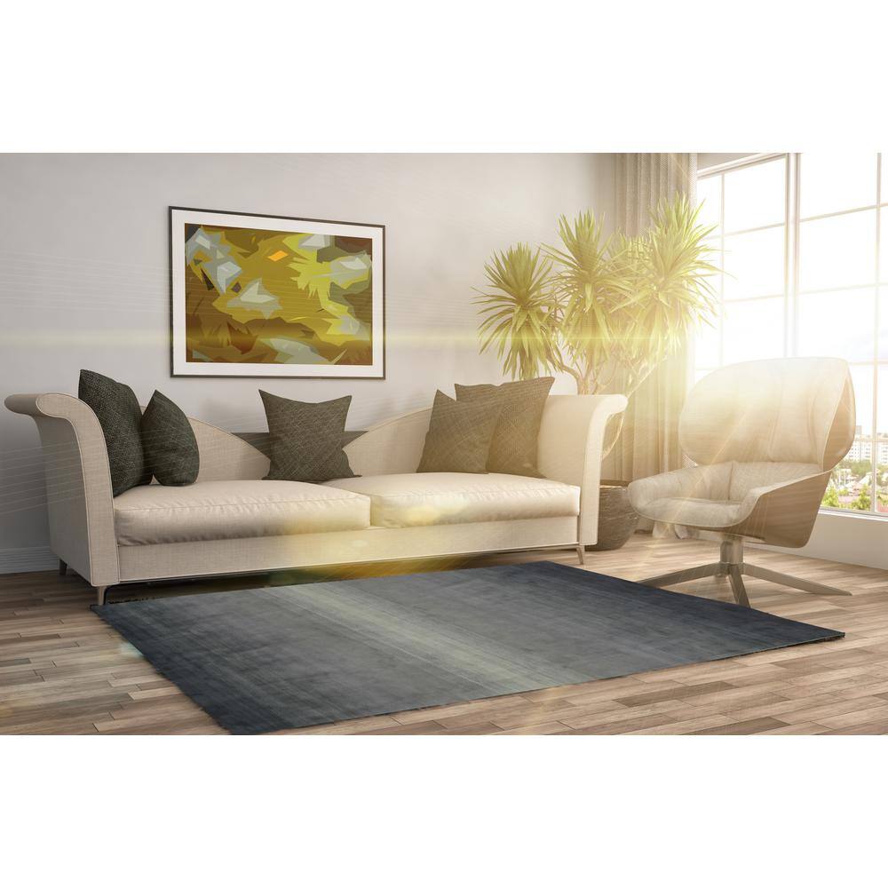 EORC Blue 5 ft. x 8 ft. Handmade Wool Transitional Horizon Area Rug ...