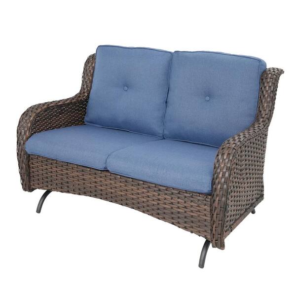 Pocassy 2-Person Wicker Outdoor Patio Glider Couch with Deep Seating ...