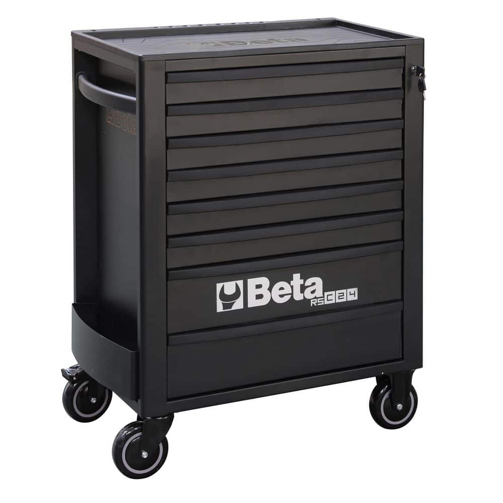 Beta RSC24 Heavy Duty 29 in. Wide Black Steel Rolling Tool Box, 7-Drawers, Ball Bearing Slides ...