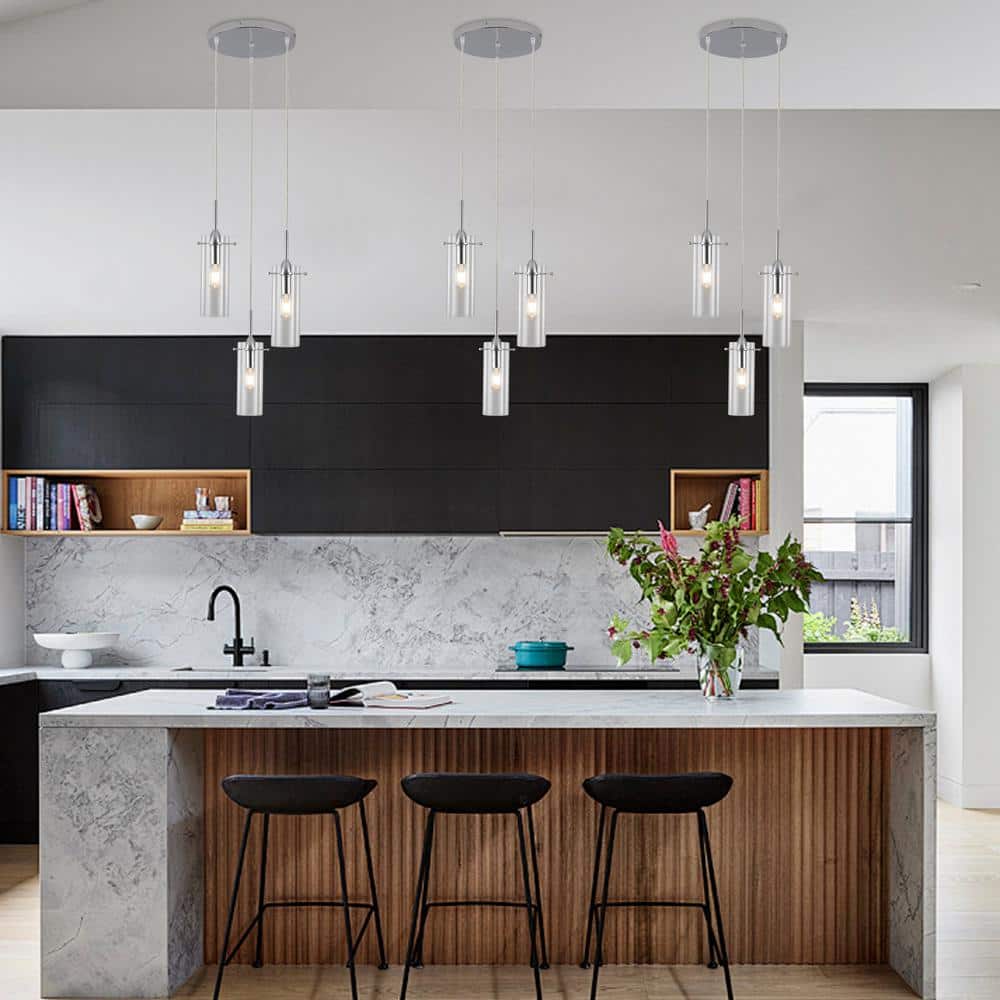 LWYTJO 60 -Watt 3-Light Chrome Simple Pendant Light with Clear Glass ...