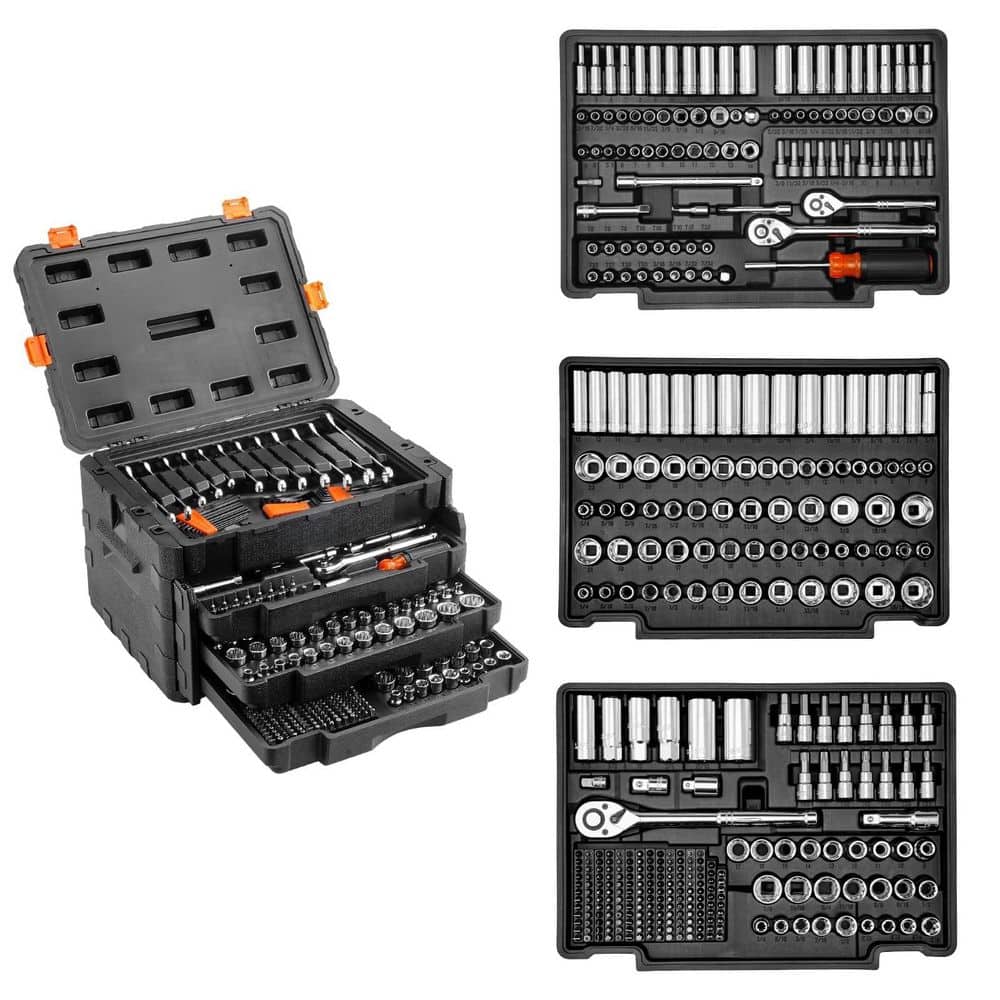 Laybus Mechanics Tool Set and Socket Set, 1/4 in. 3/8 in. 1/2 in. Drive ...