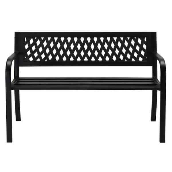 ESILOO 47 in. Black Iron Metal Bench with PVC Mesh Backrest-Durable ...