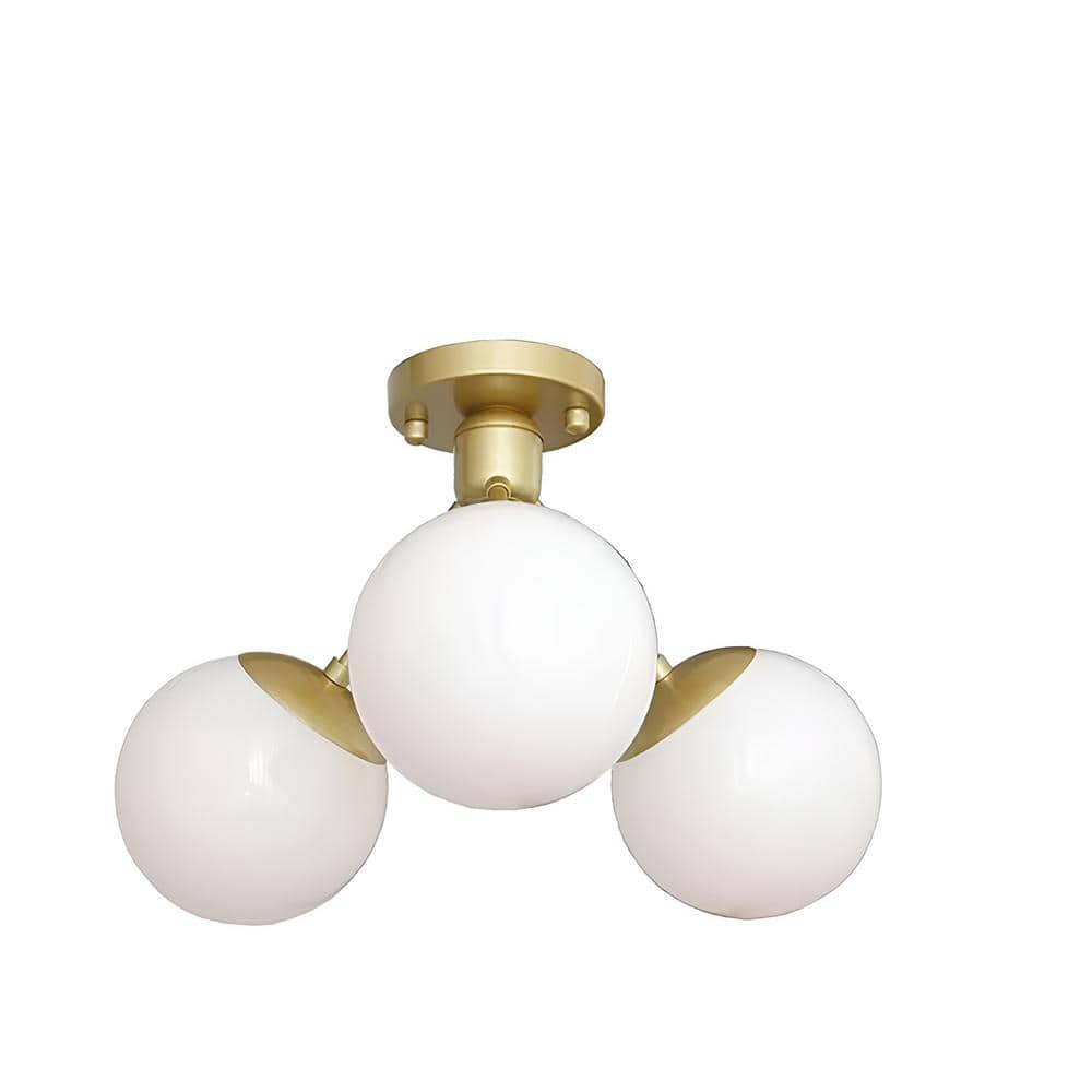 Decomus 17 in. 3-Light Gold and White Semi-Flush Mount with Metal and ...