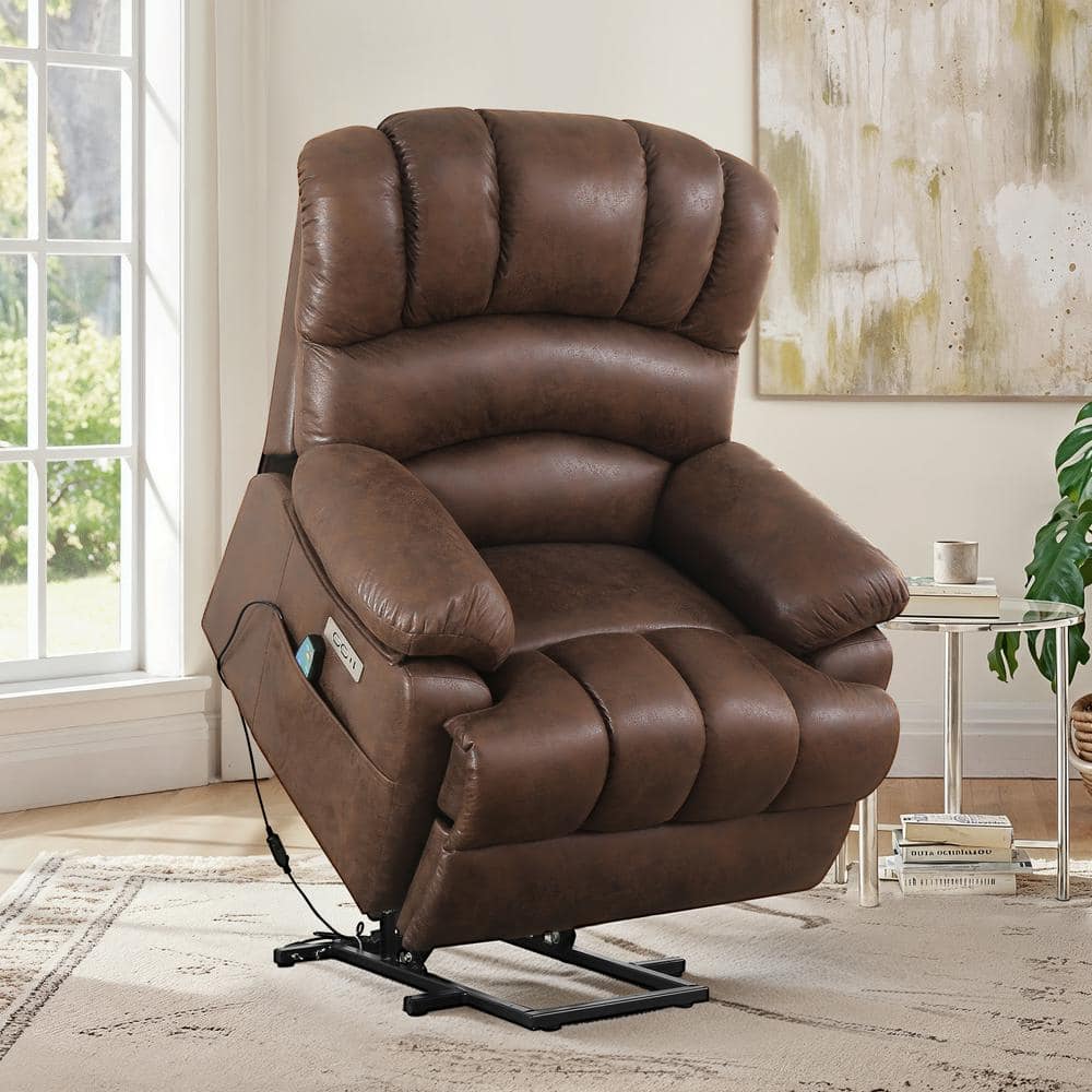OrangeOne Poseidon Brown Microfiber Power Lift Recliner Chair for ...