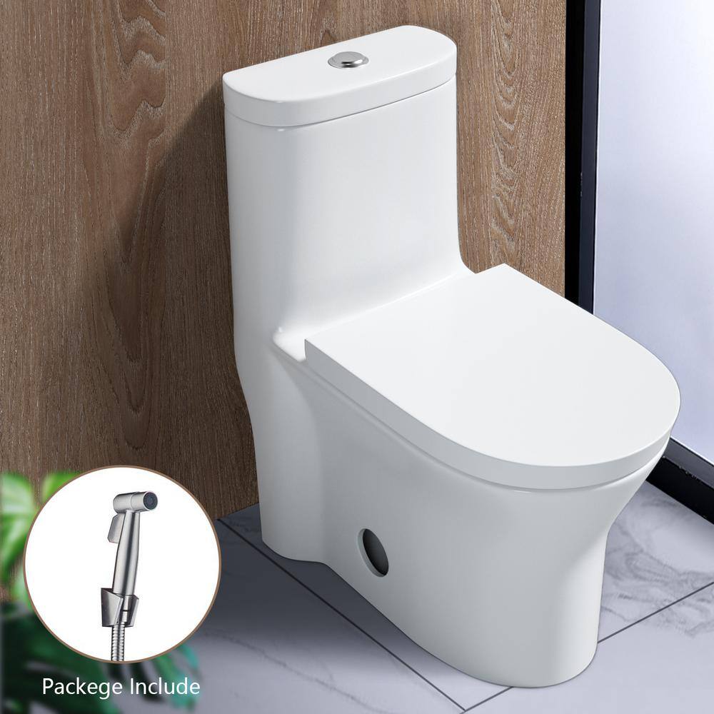 INSTER 1-piece 1.1/1.6 GPF Top Button Dual Flush Elongated Toilet in ...