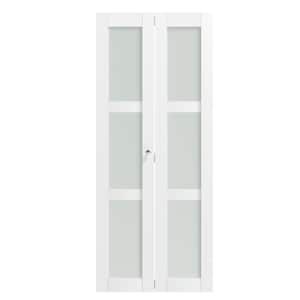 TENONER 56 in x 80 in, 3 Lite, Frosted Glass, Solid Core, MDF, White ...