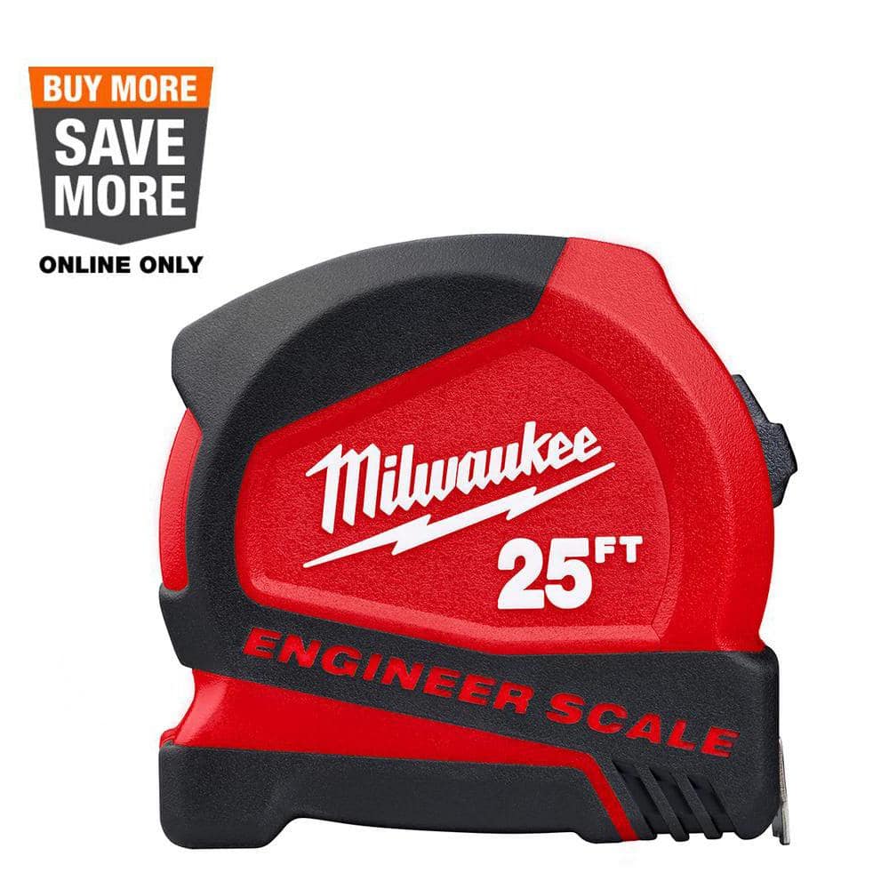 Milwaukee 25 ft. Compact Tape Measure with Engineer Scale 48-22-6625E ...