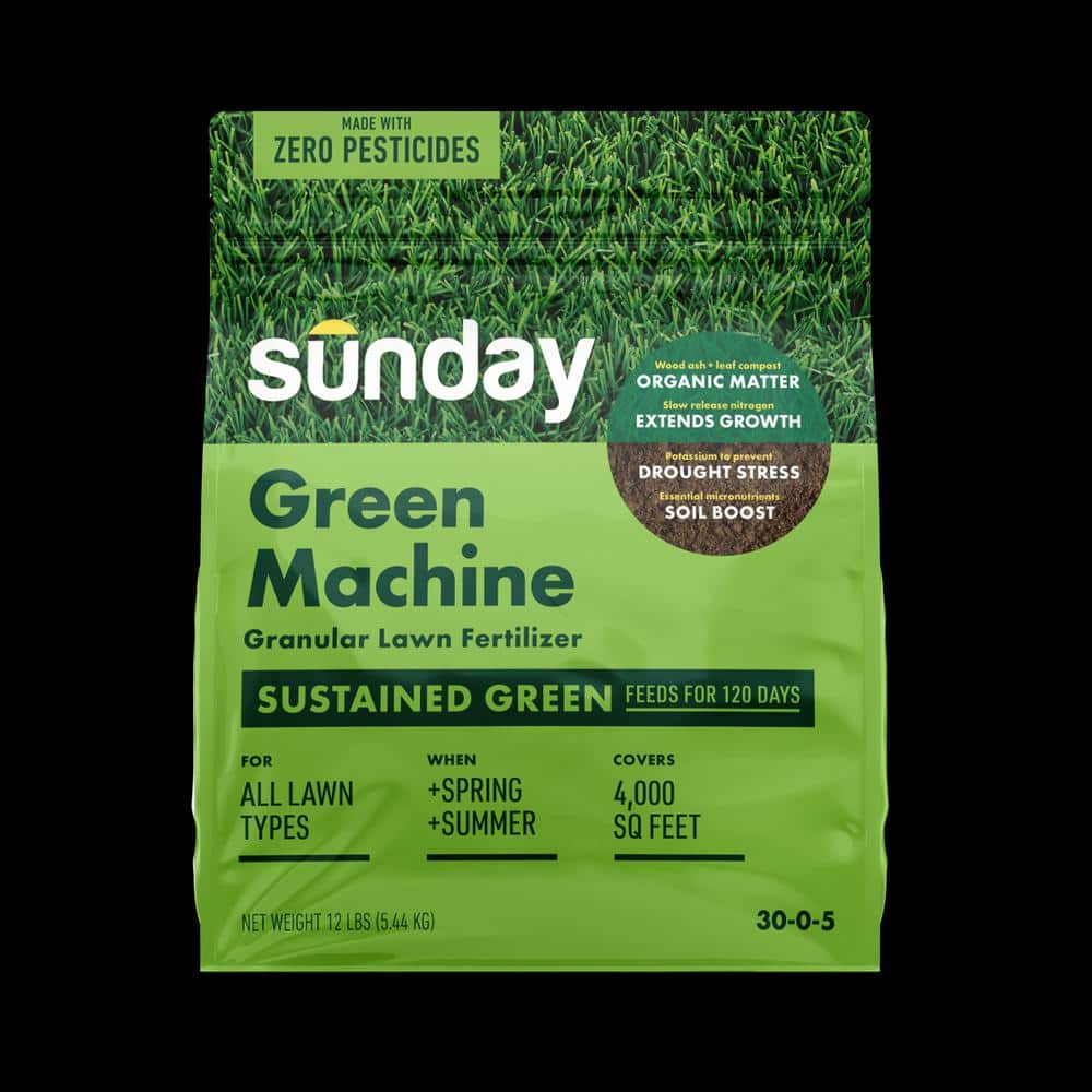 SUNDAY Green Machine 12lbs. 4,000 sq. ft. Dry Lawn Fertilizer for All ...