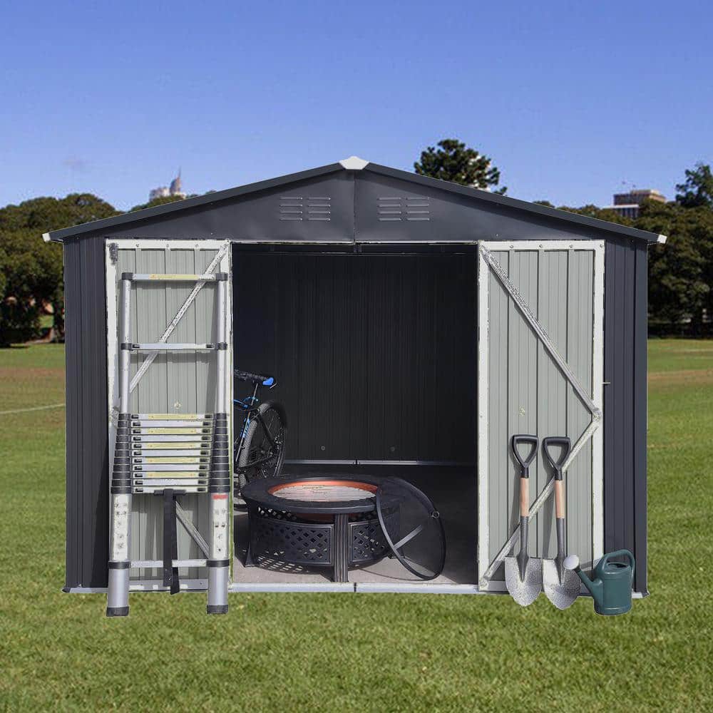 Boosicavelly 8 ft. W x 10 ft. D Metal Outdoor Storage Shed with Double ...
