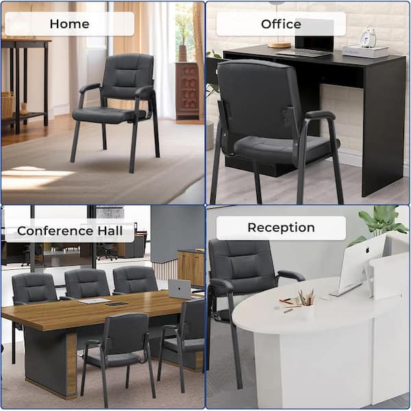 HOMESTOCK Black Office Guest Chair Set of 8 Leather Executive Waiting Room Chairs Lobby Reception Chairs with Padded Arm Rest 73139HD