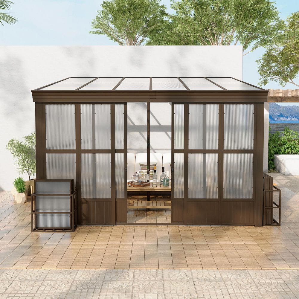 Clihome 10 ft. x 12 ft. Lean-to Sunroom Wall Mounted Solarium with ...