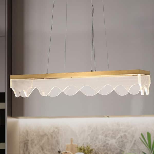LNC Modern Dimmable Integrated LED Plating Brass Rectangular Chandelier ...