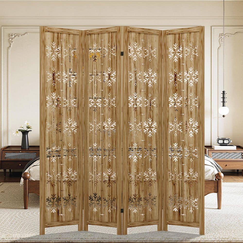 Dovelina 67 in. Natural Wood 4 Panel Portable Room Divider Panels ...
