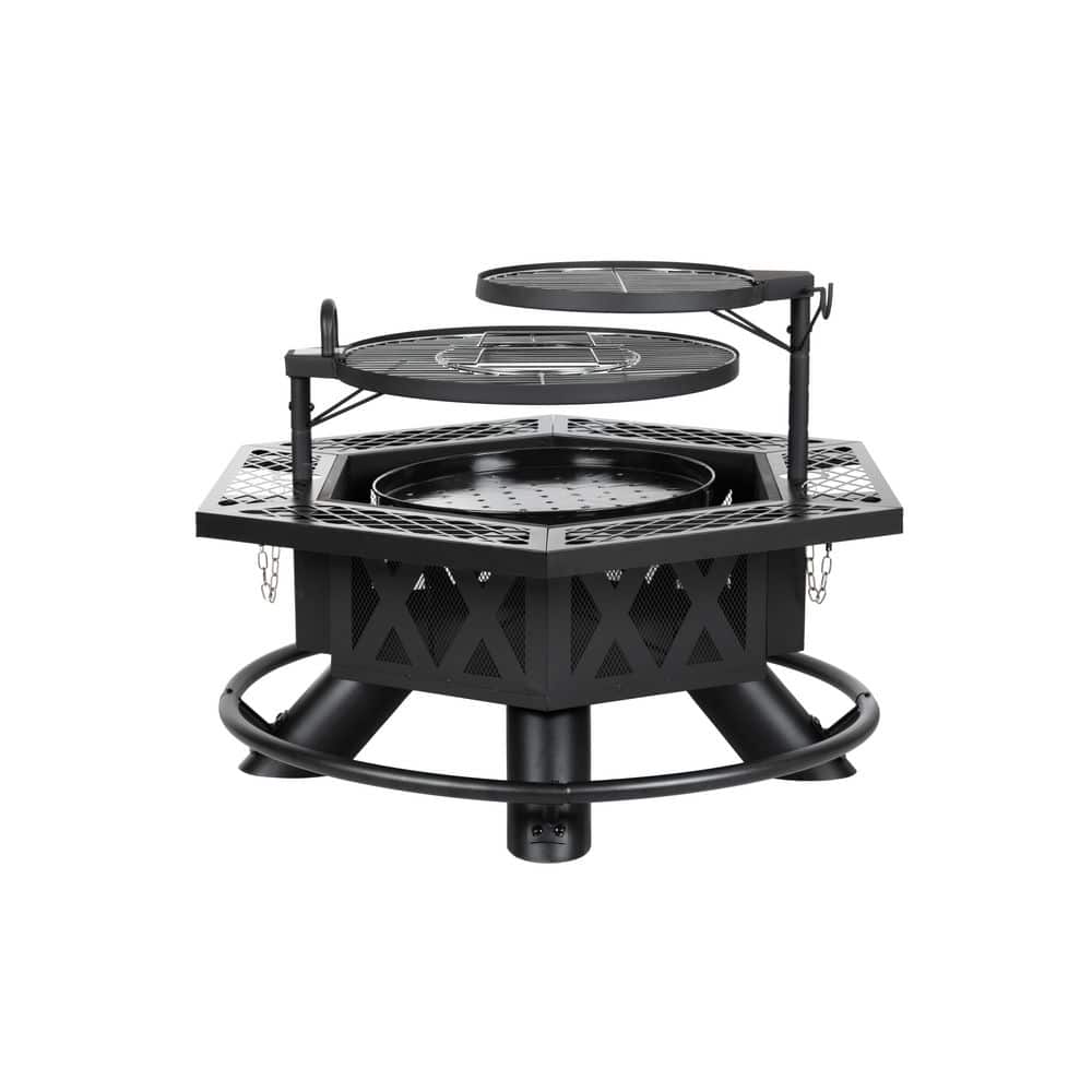 HeatMaxx Outdoor Wood Burning Fire Pit with Cooking Grill, 37.4 in ...