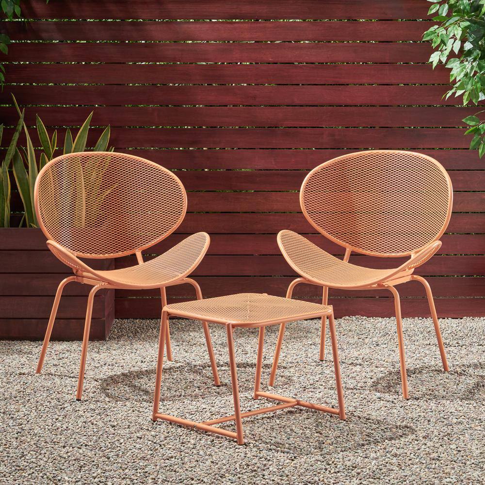 Noble House Elloree Matte Orange 3-Piece Metal Outdoor Patio ...