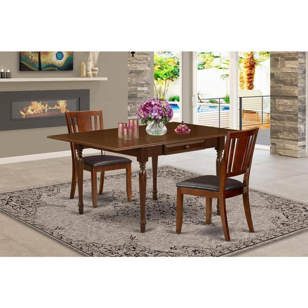 East West Furniture 3-Piece Mahogany Finish Solid Wood Top with ...