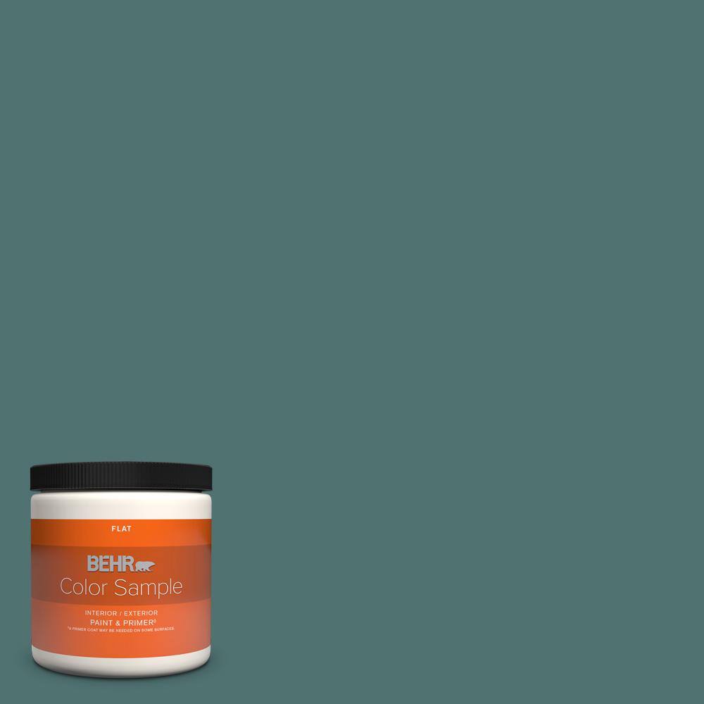 BEHR PREMIUM PLUS 8 oz. #S440-6 Tealish Flat Interior/Exterior Paint ...
