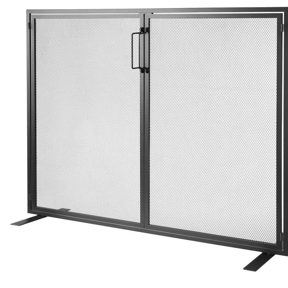 SKYSHALO Fireplace Screen 1-Panel with Door, Sturdy Iron Mesh Fireplace ...