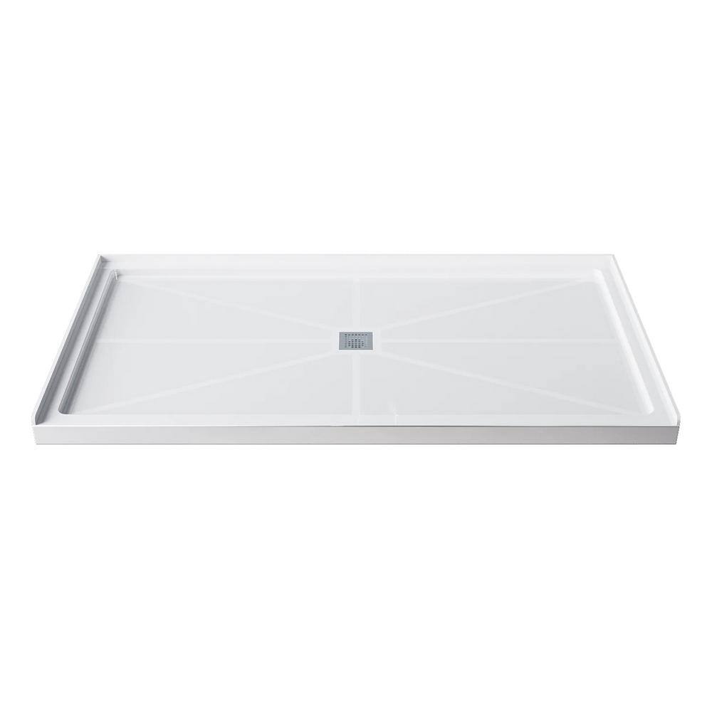 LTMATE 48 in. L x 32 in. W Alcove Shower Pan Base with Center Shower ...