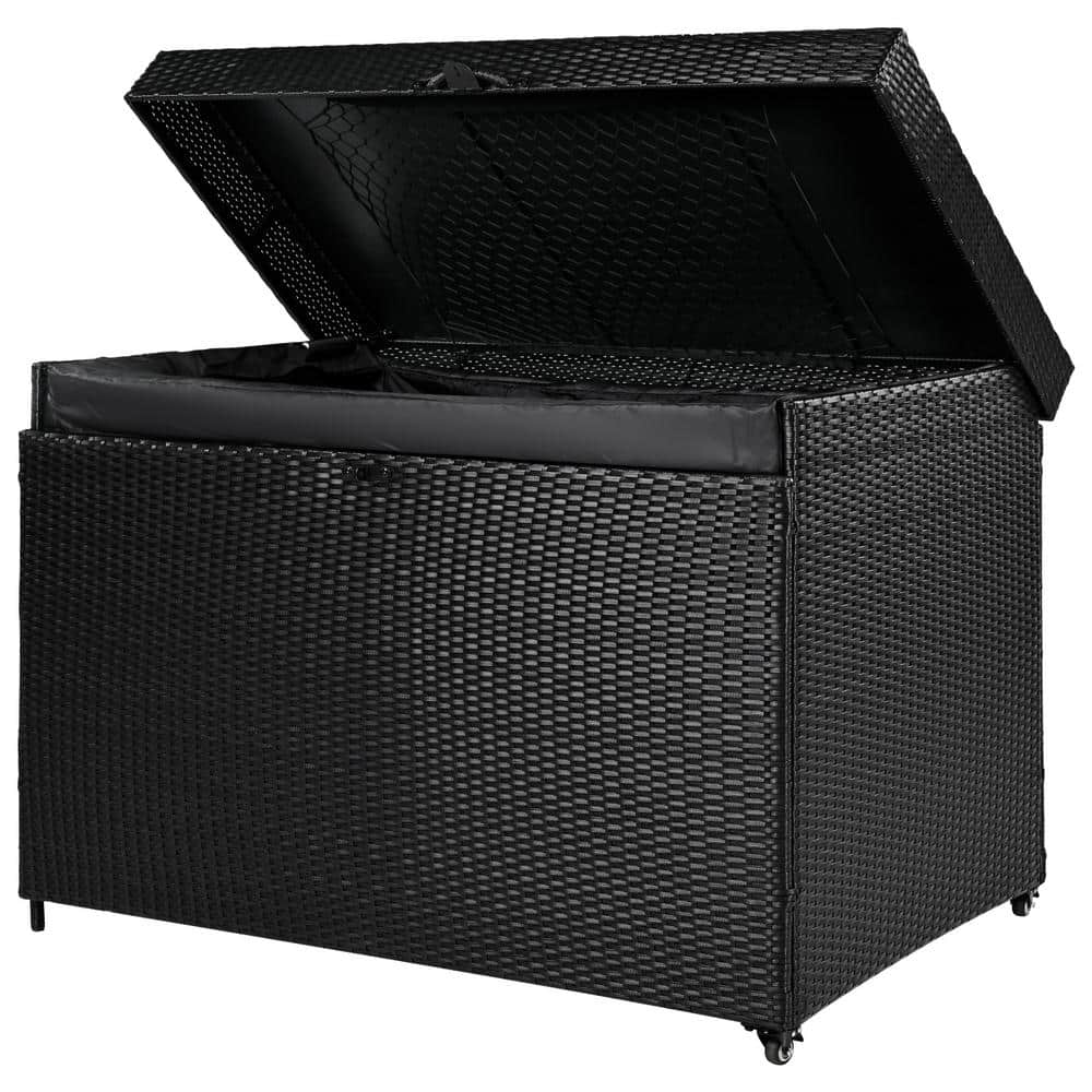 Tenleaf 230 gal. All-Weather Black Wicker Deck Box Storage Box with 2 ...