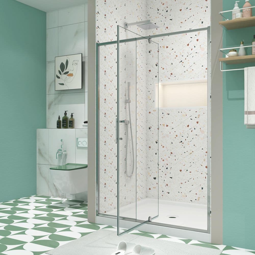 Afhocomp 50-54 in. W x 71 in. H Pivot Framed Shower Door in Chrome ...