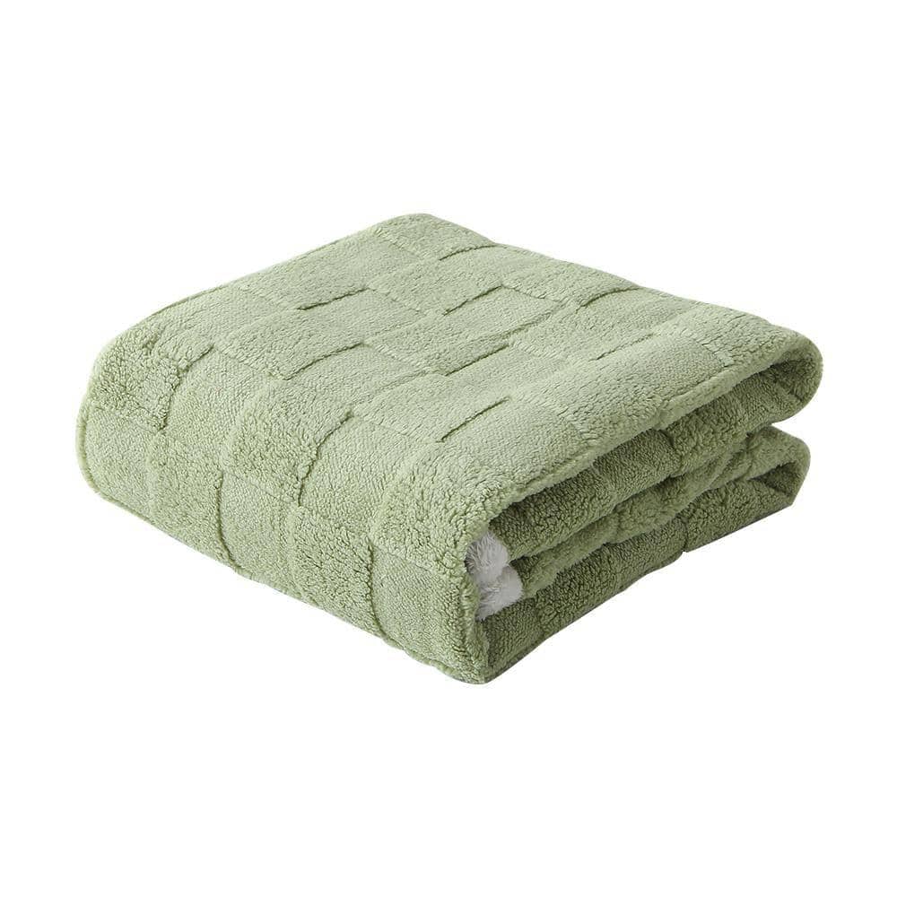 JML Jacquard Checkered Green Fluffy Flannel Fleece 79 in. x 91 in ...