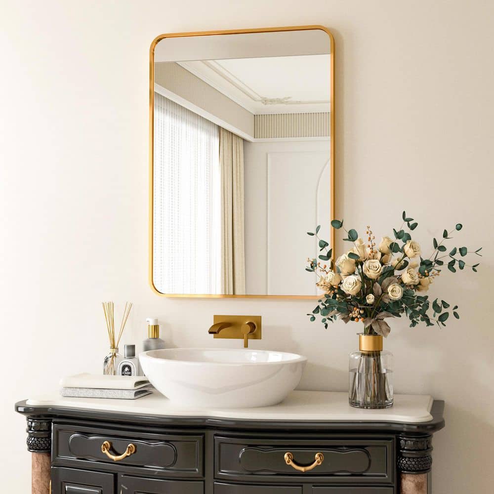 XRAMFY 24 in. W x 36 in. H Rectangular Aluminum Alloy Framed Rounded ...