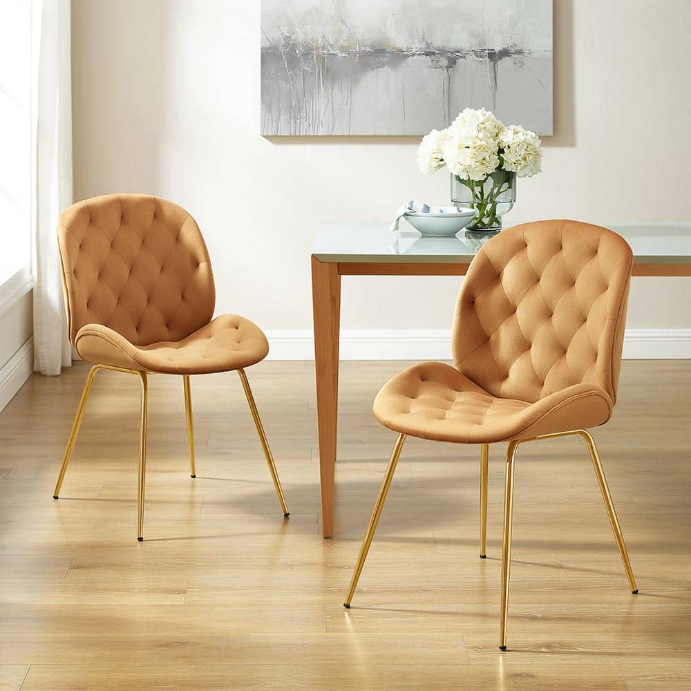 Lucky-Angel Beetle Pink Velvet Dining Chair with Plated Golden Legs ...