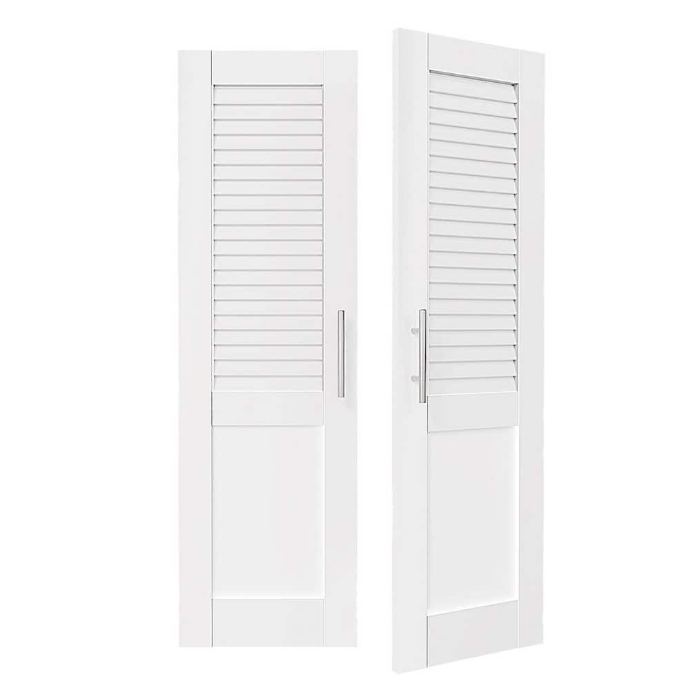 TENONER 48 in. x 80 in. Solid Wood & MDF, Half Louvered Panel, White ...
