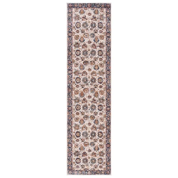 SAFAVIEH Heirloom 2 ft. x 8 ft. Ivory/Navy Border Floral Runner Rug ...