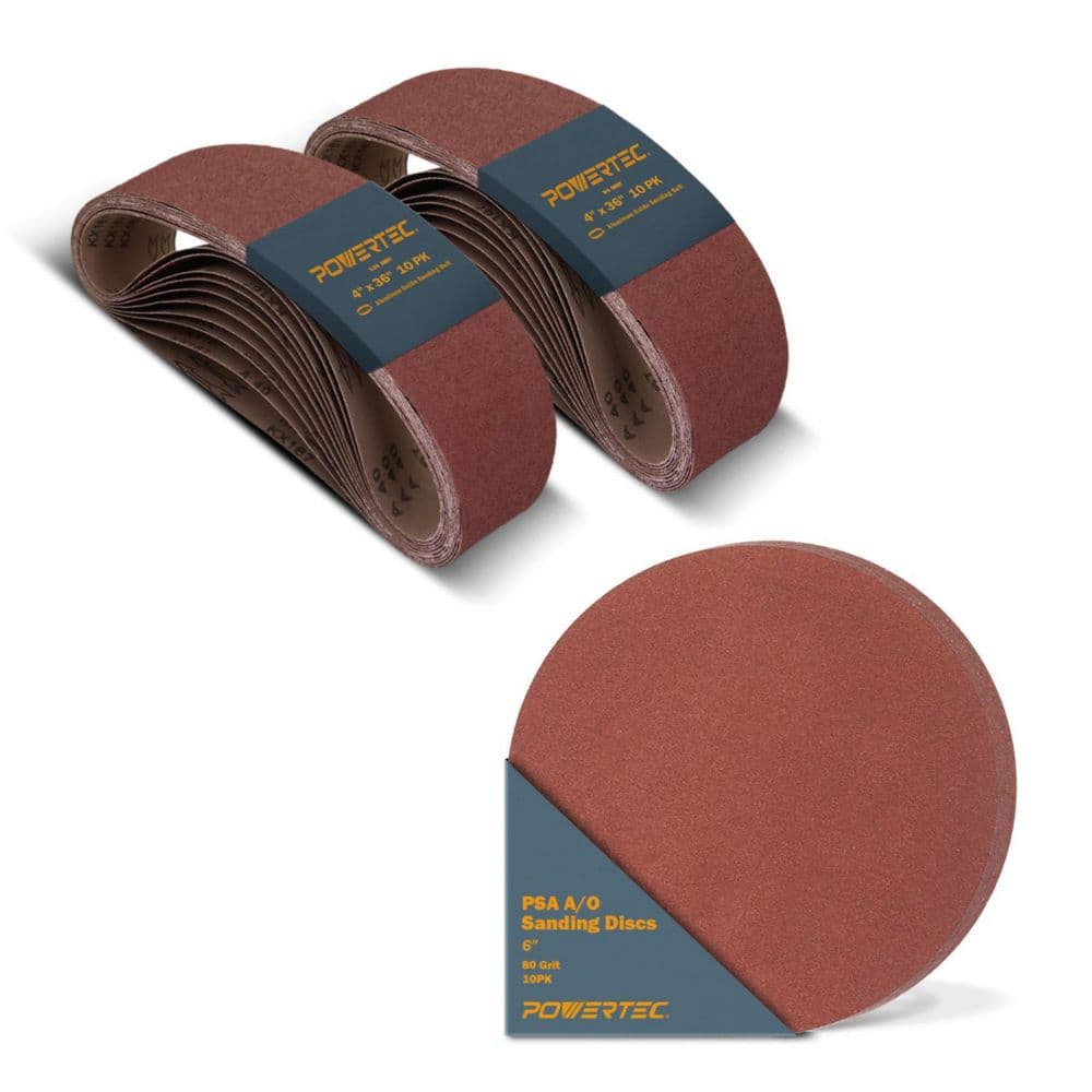 ‎POWERTEC 4 x 36 in. Sanding Belts, 10 Each of 80/120 Grits w/ 6 in. 80 ...